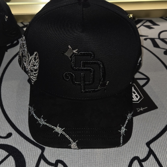 Accessories | Black Embroidered Cap With Barbed Wire Design | Poshmark